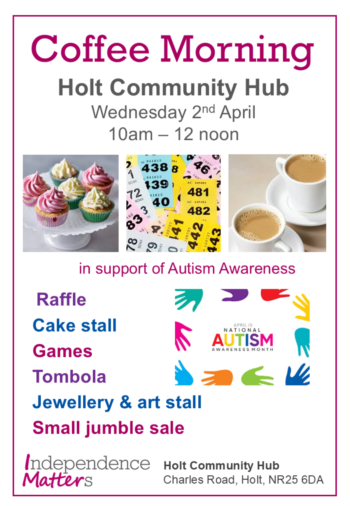Join us at Holt Hub for a coffee morning in support of Autism Awareness ...